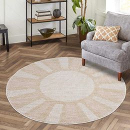 Carpet City Teppich &raquo;CLASICO 9152&laquo; rund 11 mm H&ouml;he Kurzflor, Hochtief-Muster, Boho, Wohnzimmer beige Obermaterial: 100% Polyester