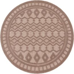 Paco Home Teppich &raquo;Livorno 671&laquo; rund 14 mm H&ouml;he Uni-Farben, Scandi, Rauten Muster, Hoch-Tief Effekt, Outdoor geeignet beige Obermaterial: 100%...