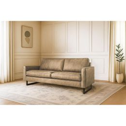 Home Affaire 3-Sitzer &raquo;Pinto, 206 cm, Cord, Chenille, Lederoptik&laquo; mit Keder, schwarze Metallf&uuml;&szlig;e, Wellenunterfederung beige Kunstleder (65% Polyester,