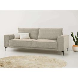 OTTO HOME 3-Sitzer »3er Sofa Oland, Struktur, Flachgewebe, Luxus-Microfaser, Boucle« 224 cm, Wellenunterfederung, Skandi-Design, Metallfüße cream