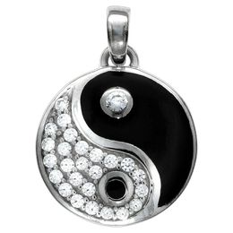 Vivance Kettenanhänger »925/- Sterling Silber Ying Yang« () schwarz one-size Oberfläche mit weißen Zirkonia-Steinen besetzt