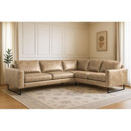 Home Affaire Ecksofa &raquo;Pinto, XXL, 250/290 cm, langer Schenkel, Ottomane&laquo; Cord, Chenille, Lederoptik, mit Keder, Metallf&uuml;&szlig;e, Wellenunterfederung beige