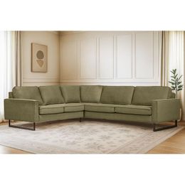 Home Affaire Ecksofa »Pinto, XXL, 250/290 cm, langer Schenkel, Ottomane« Cord, Chenille, Lederoptik, mit Keder, Metallfüße, Wellenunterfederung khaki