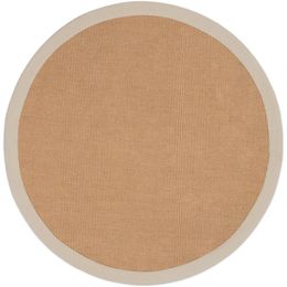 CarpetFine Sisalteppich &raquo;Sisal&laquo; rund 5 mm H&ouml;he mit farbiger Bord&uuml;re, Anti-Rutsch R&uuml;ckseite grau Sisal