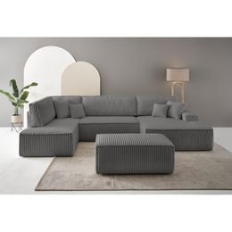 OTTO HOME Wohnlandschaft »FINNLEY, U-Form XXL 329 cm, Schlafsofa, Schlaffunktion m. Bettkasten« verfügbar in den Stoffqualitäten Bouclé, Struktur...