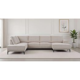 OTTO HOME Wohnlandschaft »XXL Sofa Oland, Struktur, Flachgewebe, Luxus-Microfaser, Boucle« U-Form, 345 cm, Wellenunterfederung, Skandi-Design,...
