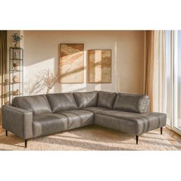Home Affaire Ecksofa &raquo;Fumone, Lederoptik oder Soft-Touch Chenille&laquo; Breite 260, mit schwarzen Massivholzf&uuml;&szlig;en grau 35% Lederfasern; 65%Polyester