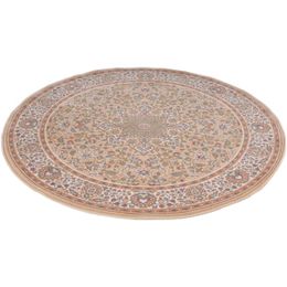 Theko Wollteppich &raquo;Dolna - 859&laquo; rund 10 mm H&ouml;he Kurzflor, reine Wolle, Orient-Optik beige Schurwolle