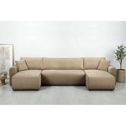 OTTO HOME Wohnlandschaft »JONAA, 311 cm, U-Form, Schlafsofa, Boxspringfederung, Cord u. Struktur« 133/270cm, Bettkasten, Seitentaschen, Cord und...