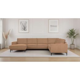 OTTO HOME Wohnlandschaft »XXL Sofa Oland, Struktur, Flachgewebe, Luxus-Microfaser, Boucle« U-Form, 342 cm, Wellenunterfederung, Skandi-Design,...