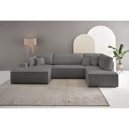 OTTO HOME Wohnlandschaft »FINNLEY, U-Form XXL 329 cm, Schlafsofa, Schlaffunktion m. Bettkasten« verfügbar in den Stoffqualitäten Bouclé, Struktur...