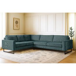 Home Affaire Ecksofa »Pinto, XXL, 250/290 cm, langer Schenkel, Ottomane« Cord, Chenille, Lederoptik, mit Keder, Metallfüße, Wellenunterfederung azur