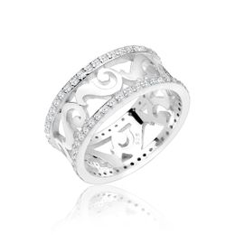 Elli Premium Fingerring &raquo;Ornament Zirkonia 925er Sterling Silber&laquo; Wei&szlig; 52 mm Trendiger Bandring aus 925er Silber