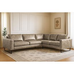 Home Affaire Ecksofa &raquo;Pinto, XXL, 250/290 cm, langer Schenkel, Ottomane&laquo; Cord, Chenille, Lederoptik, mit Keder, Metallf&uuml;&szlig;e, Wellenunterfederung grau 