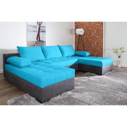 Collection AB Wohnlandschaft »Josy U-Form, B: 269 cm« mit Bettfunktion & Bettkasten, Federkern anthrazit/blau