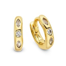 Bruno Banani Paar Creolen &raquo;Schmuck Geschenk Klappcreole Silber gelbgoldfarben vergoldet&laquo; gelbgoldfarben-kristallwei&szlig; + kristallwei&szlig; 10 mm Klassich...