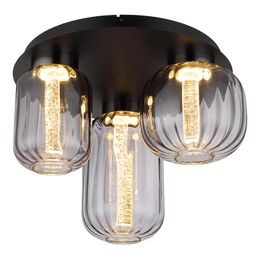 Globo LIGHTING Deckenleuchte &raquo;FLUORO&laquo; LED-Modul 1 Stk. Warmwei&szlig; Deckenlampe Glas rauchfarben Acryl mit Luftblasen Gl&auml;ser mit Rillen schwarz matt