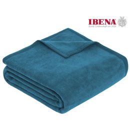 Ibena Wohndecke &raquo;Luxus&laquo; verschiedene Gr&ouml;&szlig;en, unifarbenes Design, Kuscheldecke, Made in Europe blau Baumwolle, Kunstfaser