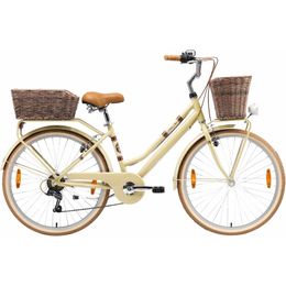 Bikestar Cityrad 7 Gang Shimano RD-TY21 Schaltwerk Kettenschaltung für Damen, Kettenschaltung beige