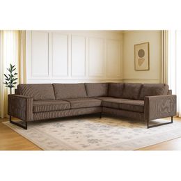 Home Affaire Ecksofa &raquo;Pinto, XXL, 250/290 cm, langer Schenkel, Ottomane&laquo; Cord, Chenille, Lederoptik, mit Keder, Metallf&uuml;&szlig;e, Wellenunterfederung braun 