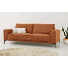 OTTO HOME 3-Sitzer »3er Sofa Oland, Struktur, Flachgewebe, Luxus-Microfaser, Boucle« 224 cm, Wellenunterfederung, Skandi-Design, Metallfüße brick