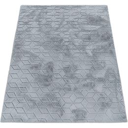 Paco Home Hochflor-Teppich »Arnheim 745« rechteckig 26 mm Höhe Uni Farben, modernes geometrisches Design, besonders weich Grau Obermaterial: 100%...