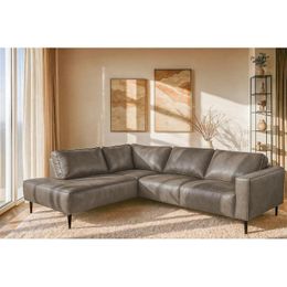 Home Affaire Ecksofa &raquo;Fumone, Lederoptik oder Soft-Touch Chenille&laquo; Breite 260, mit schwarzen Massivholzf&uuml;&szlig;en grau 35% Lederfasern; 65%Polyester
