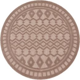 Paco Home Teppich &raquo;Livorno 671&laquo; rund 14 mm H&ouml;he Uni-Farben, Scandi, Rauten Muster, Hoch-Tief Effekt, Outdoor geeignet beige Obermaterial: 100%...