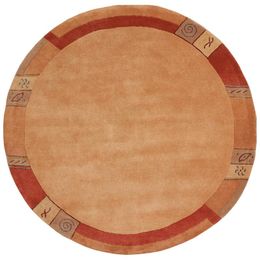 LUXOR living Wollteppich &raquo;India&laquo; rund 20 mm H&ouml;he reine Wolle, handgekn&uuml;pft, mit Bord&uuml;re orange Wolle