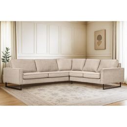 Home Affaire Ecksofa &raquo;Pinto, XXL, 250/290 cm, langer Schenkel, Ottomane&laquo; Cord, Chenille, Lederoptik, mit Keder, Metallf&uuml;&szlig;e, Wellenunterfederung grau 