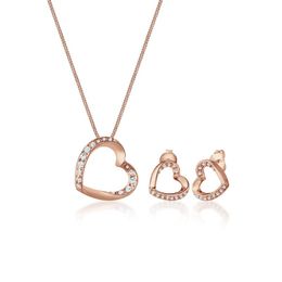 Elli Premium Schmuckset »Herz Verbundenheit Kristalle Silber« () Rosegold + weiß onesize Zeitloses Schmuckset Kette, Ohrstecker für Damen