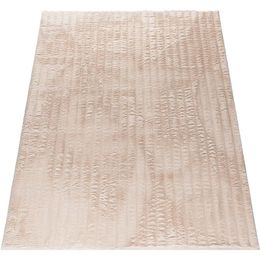 Paco Home Hochflor-Teppich »Arnheim 743« rechteckig 27 mm Höhe Uni Farben, Wellen Muster, besonders weich, Hoch-Tief Effekt Creme Obermaterial:...