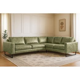Home Affaire Ecksofa &raquo;Pinto, XXL, 250/290 cm, langer Schenkel, Ottomane&laquo; Cord, Chenille, Lederoptik, mit Keder, Metallf&uuml;&szlig;e, Wellenunterfederung gr&uuml;n 