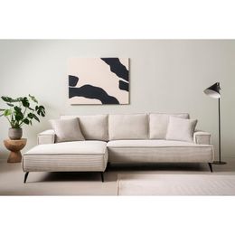 Home Affaire Ecksofa &raquo;TVINNU, L-Form, 275cm, in Cord und Leinenoptik&laquo; wahlweise Recamiere rechts/links, schwarze F&uuml;&szlig;e, bequemer Sitzkomfort hellbeige
