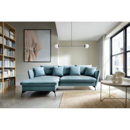 OTTO home Ecksofa &raquo;LIVORNO,258 cm, L-Form,&laquo; Schlaffunktion u. Bettkasten (139/224cm), Samt, Struktur, Webstoff blau 100% Polyester;PU-Schaum und Nosag