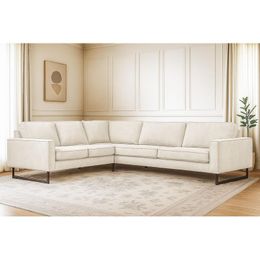 Home Affaire Ecksofa &raquo;Pinto, XXL, 250/290 cm, langer Schenkel, Ottomane&laquo; Cord, Chenille, Lederoptik, mit Keder, Metallf&uuml;&szlig;e, Wellenunterfederung beige 