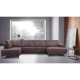 OTTO HOME Wohnlandschaft »XXL Sofa Oland, Struktur, Flachgewebe, Luxus-Microfaser, Boucle« U-Form, 345 cm, Wellenunterfederung, Skandi-Design,...