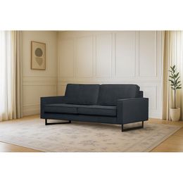 Home Affaire 3-Sitzer &raquo;Pinto, 206 cm, Cord, Chenille, Lederoptik&laquo; mit Keder, schwarze Metallf&uuml;&szlig;e, Wellenunterfederung blau Kunstleder (65% Polyester, 