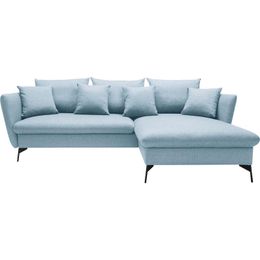 OTTO HOME Ecksofa »LIVORNO, 258 cm, L-Form, « Schlaffunktion u. Bettkasten (139/224cm), Samt, Struktur, Webstoff Graublau