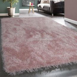 Paco Home Hochflor-Teppich &raquo;Glamour 300&laquo; rechteckig 70 mm H&ouml;he Uni Farben, mit weichem Glanz Garn, auch als L&auml;ufer erh&auml;ltlich rosa Obermaterial:...