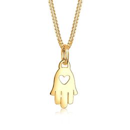 Elli Premium Kette mit Anhänger »Hand der Fatima Herz Symbol Talisman 585 Gelbgold« Gold 45 Besondere Halskette mit Hand der Fatima für Damen