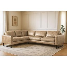 Home Affaire Ecksofa &raquo;Pinto, XXL, 250/290 cm, langer Schenkel, Ottomane&laquo; Cord, Chenille, Lederoptik, mit Keder, Metallf&uuml;&szlig;e, Wellenunterfederung beige