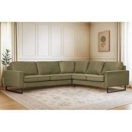Home Affaire Ecksofa »Pinto, XXL, 250/290 cm, langer Schenkel, Ottomane« Cord, Chenille, Lederoptik, mit Keder, Metallfüße, Wellenunterfederung khaki