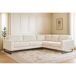 Home Affaire Ecksofa &raquo;Pinto, XXL, 250/290 cm, langer Schenkel, Ottomane&laquo; Cord, Chenille, Lederoptik, mit Keder, Metallf&uuml;&szlig;e, Wellenunterfederung beige 