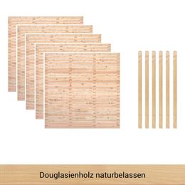 Bm Massivholz Zaun &raquo;Kurt Set 5&laquo; 5 Elemente 180 x 180cm, 6 passende Pfosten, Kopf gerundet, L&auml;nge 190cm beige Holzwerkstoff