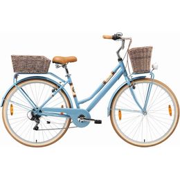 Bikestar Cityrad 7 Gang Shimano RD-TY21 Schaltwerk Kettenschaltung f&uuml;r Damen, Kettenschaltung blau Cityrad