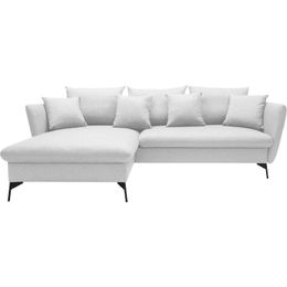 OTTO HOME Ecksofa »LIVORNO, 258 cm, L-Form, « Schlaffunktion u. Bettkasten (139/224cm), Samt, Struktur, Webstoff Graubeige