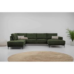 OTTO HOME Wohnlandschaft »XXL Sofa Oland, Struktur, Flachgewebe, Luxus-Microfaser, Boucle« U-Form, 345 cm, Wellenunterfederung, Skandi-Design,...