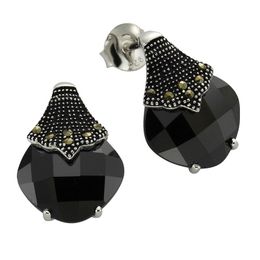 ZEEme Paar Ohrstecker &raquo;925/- Sterling Silber Achat Markasit&laquo; schwarz + schwarz one-size Sehr edles Erscheinungsbild