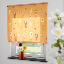 Liedeco Seitenzugrollo &raquo;Blumen orange&laquo; Lichtschutz Sichtschutz mit Bohren/ohne Bohren freih&auml;ngend Seitenzugrollo, Kettenzugrollo, Dekorrollo - Blumen orange 